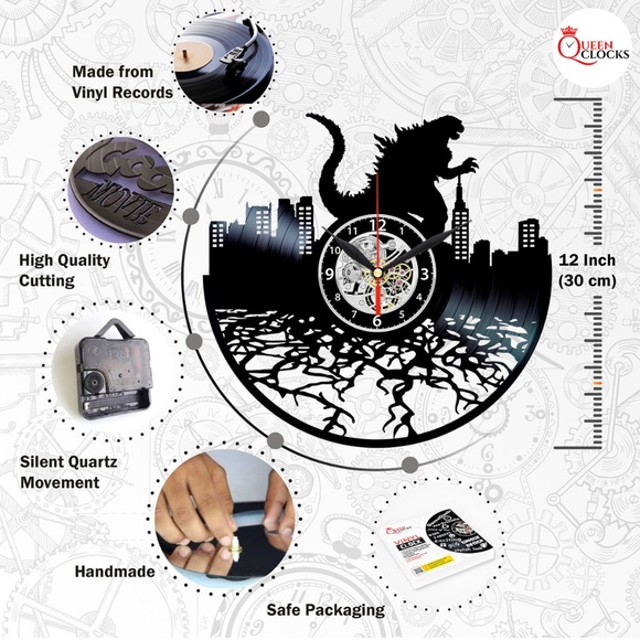 QueenClocks | Wall Decor | Godzilla Vinyl Clock Art Wall Decor ...